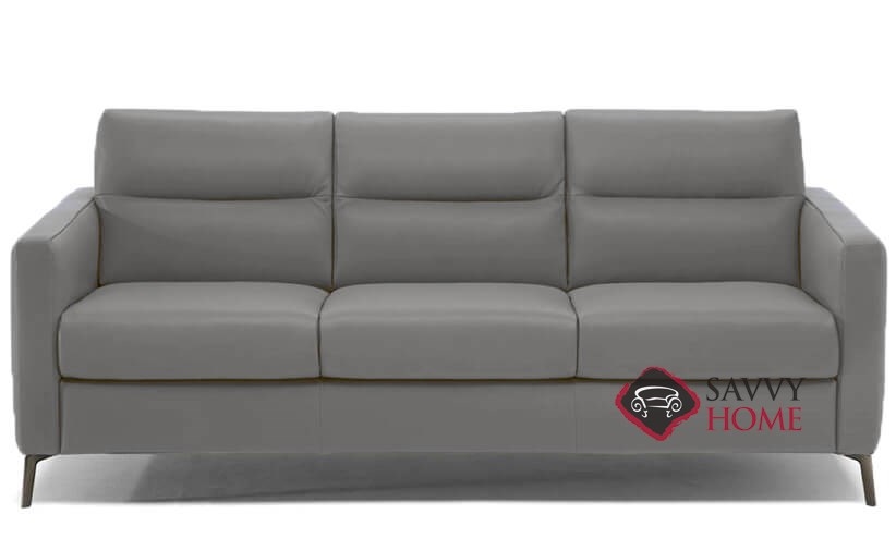 Quick-Ship Caffaro Leather Sleeper Sofas Queen in Le Mans Steel Grey ...